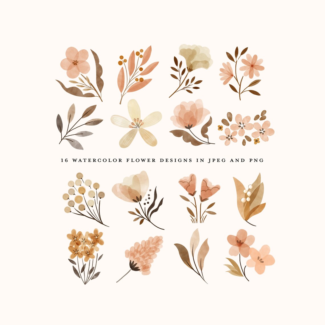 Watercolor Flower Clipart Boho Hand Painted Florals - Etsy