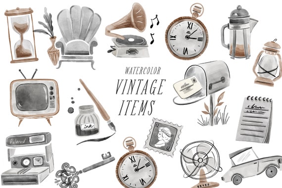 Vintage Watercolor Clipart Antique Furniture Blogger | Etsy Canada