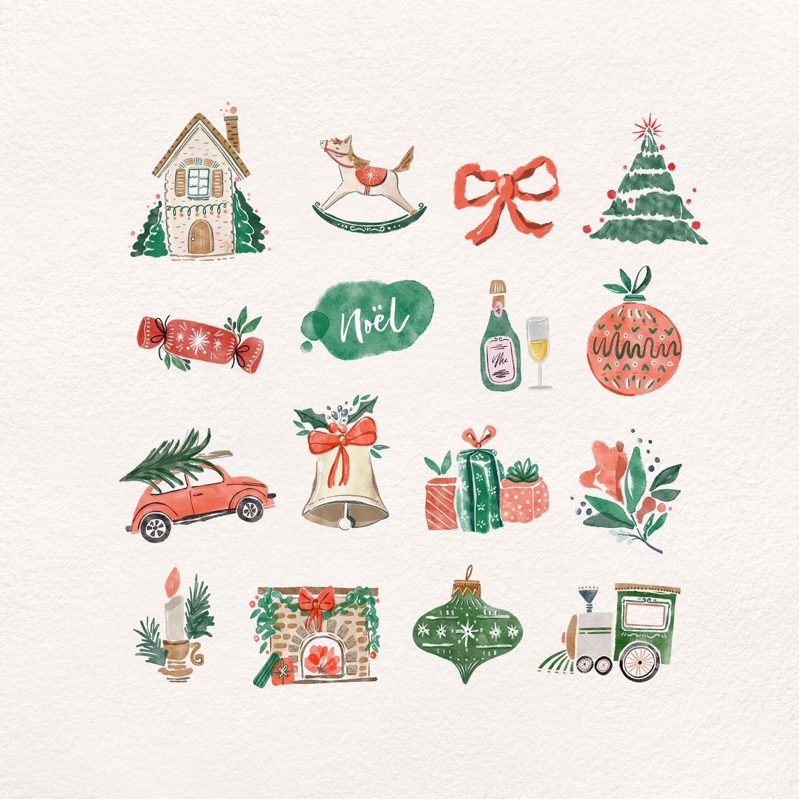 Christmas Watercolor Vintage Clipart Xmas Tree Gifts Cozy - Etsy