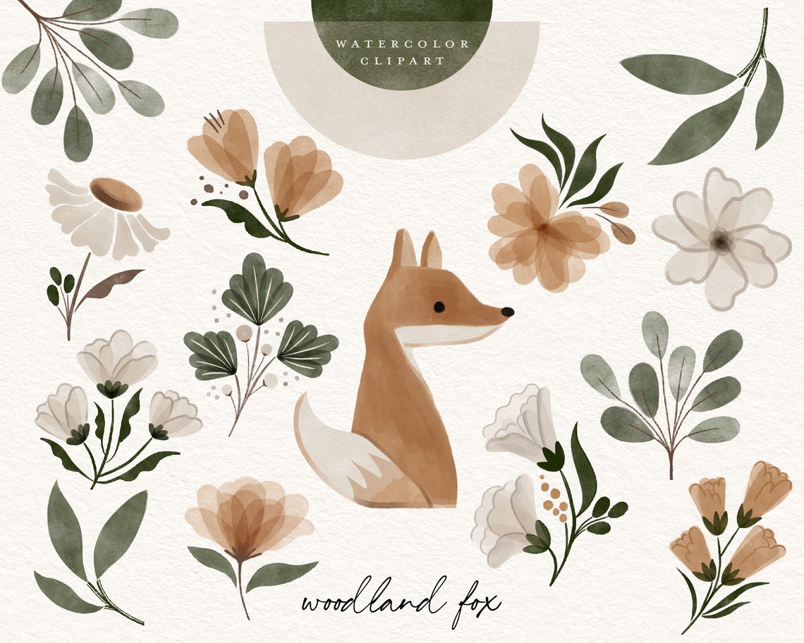 Fox Boho Watercolor Woodland Clipart Hand Painted Cute Animal - Etsy