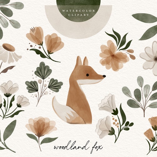 Fox Boho Watercolor Woodland Clipart Hand Painted Cute Animal - Etsy
