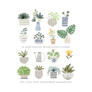 Boho Watercolor Clipart Hand Drawn Painted Potted Houseplants Green ...