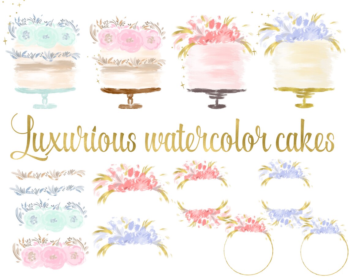 Watercolor Cake Clipart Watercolor Bakery Clipart Wedding Cake - Etsy