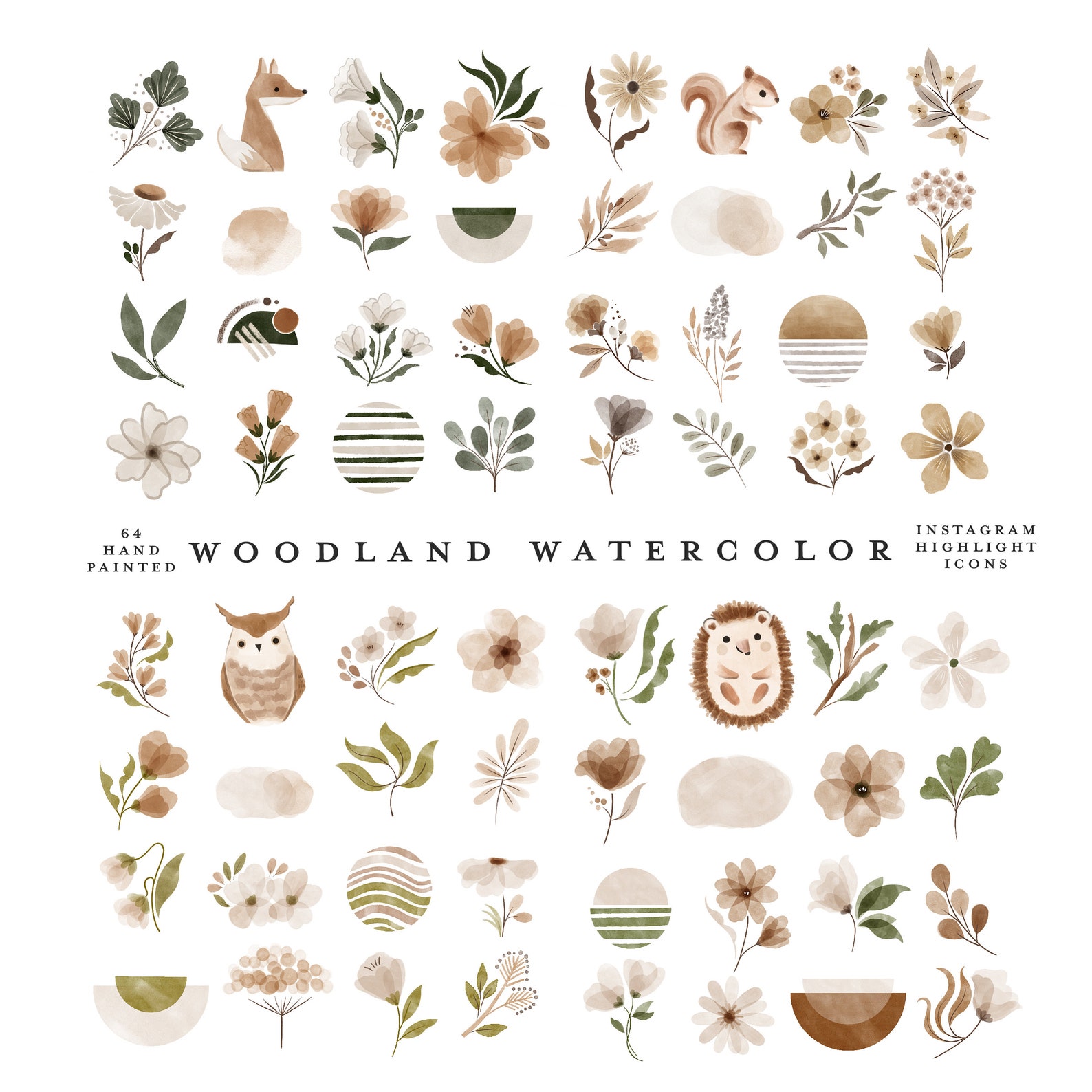 Watercolor Woodland Animal Clipart Boho Hand Painted Fox in | Etsy