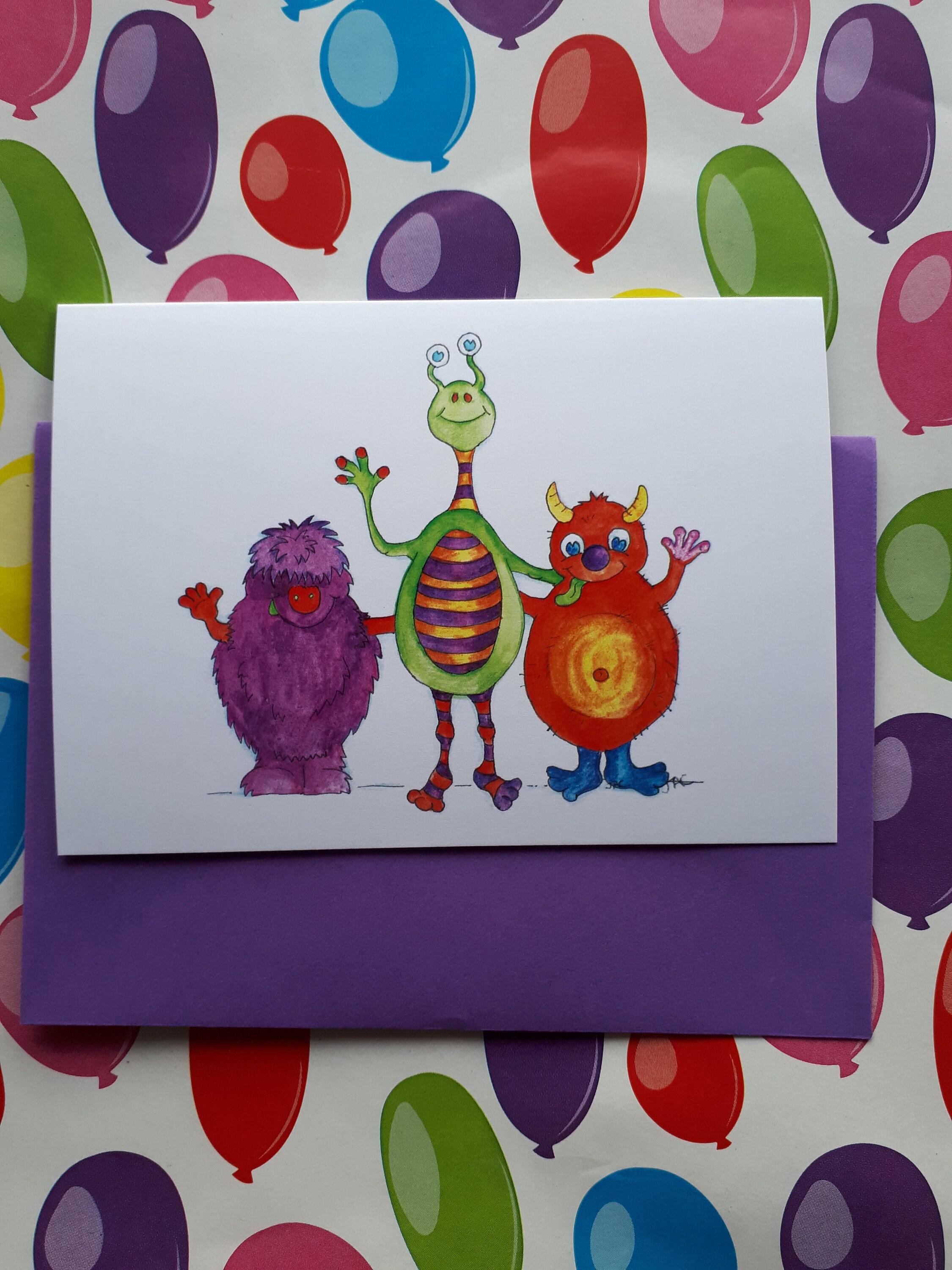 Monsters Aliens Space Theme Birthday Card Blank Card Card - Etsy New ...