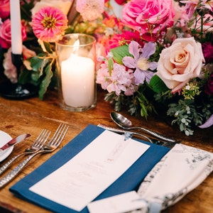 Simple Pale Pink and Blue Wedding Menu With Blush Pink Place Card ...