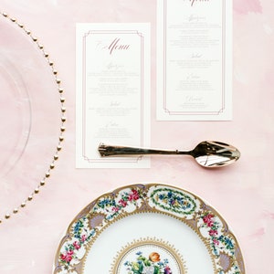 Pale Pink Elegant Menu With Simple Frame and Formal Script in Burgundy ...