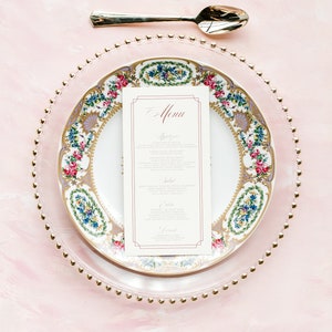 Pale Pink Elegant Menu With Simple Frame and Formal Script in Burgundy ...