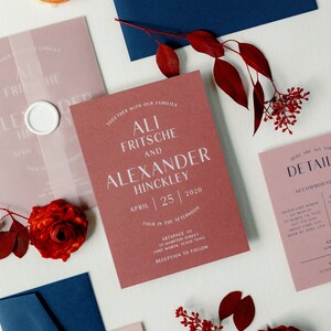 Simple + Clean Modern Wedding Invitation With Navy Blue Envelopes ...
