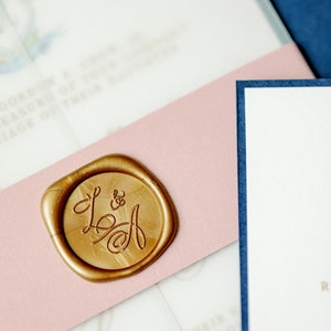 Custom Floral Water Color Monogram Crest in Navy Blue Blush & | Etsy