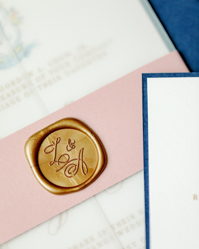 Custom Floral Water Color Monogram Crest in Navy Blue Blush & | Etsy