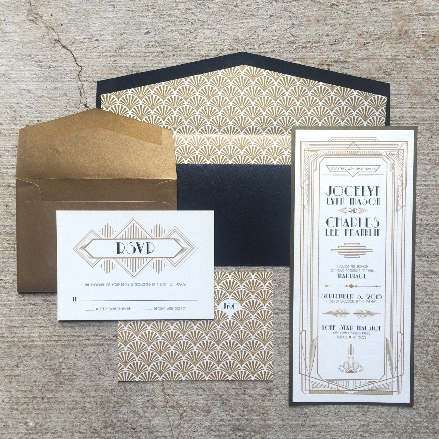 CUSTOM ORDER 4x9 Art Deco Gatsby Themed Gold and Black Wedding ...