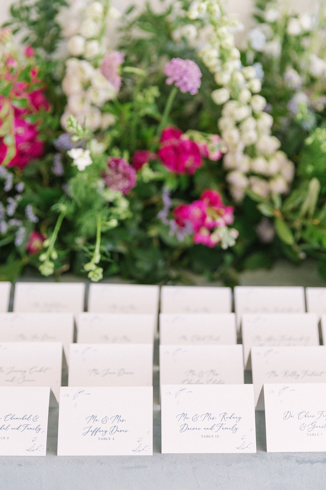 Floral Wedding Place Cards: Dusty Blue Line Art, Printed Names - Etsy