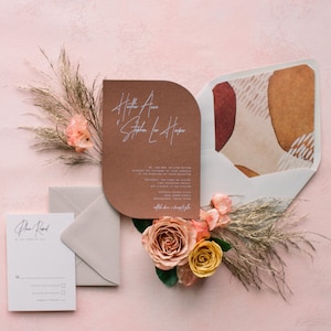 Modern Die Cut Shape Wedding Invitation With White Ink, Abstract Design ...