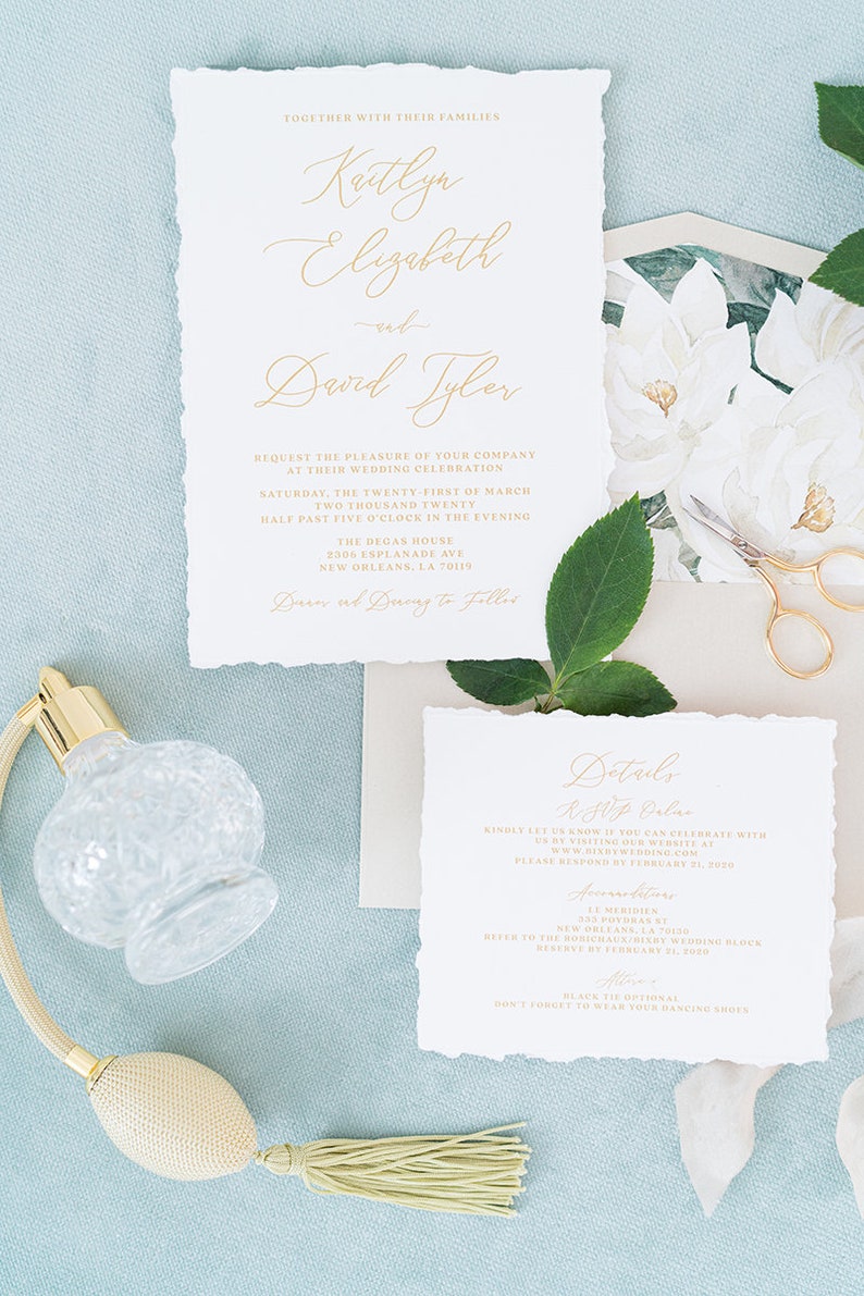 Clean & Simple White and Metallic Gold Wedding Invitation With | Etsy