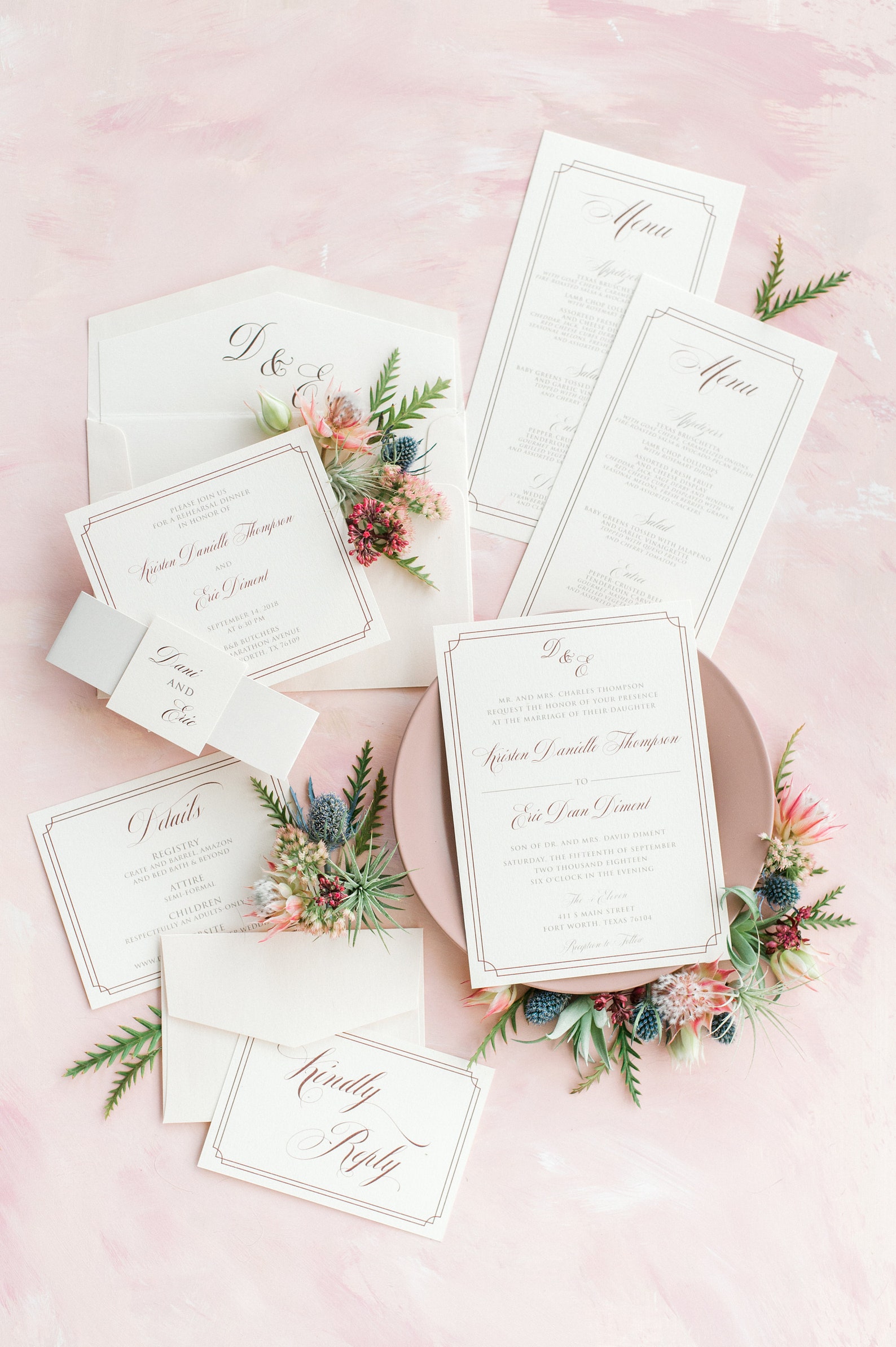 Pale Pink Elegant Menu With Simple Frame and Formal Script in | Etsy
