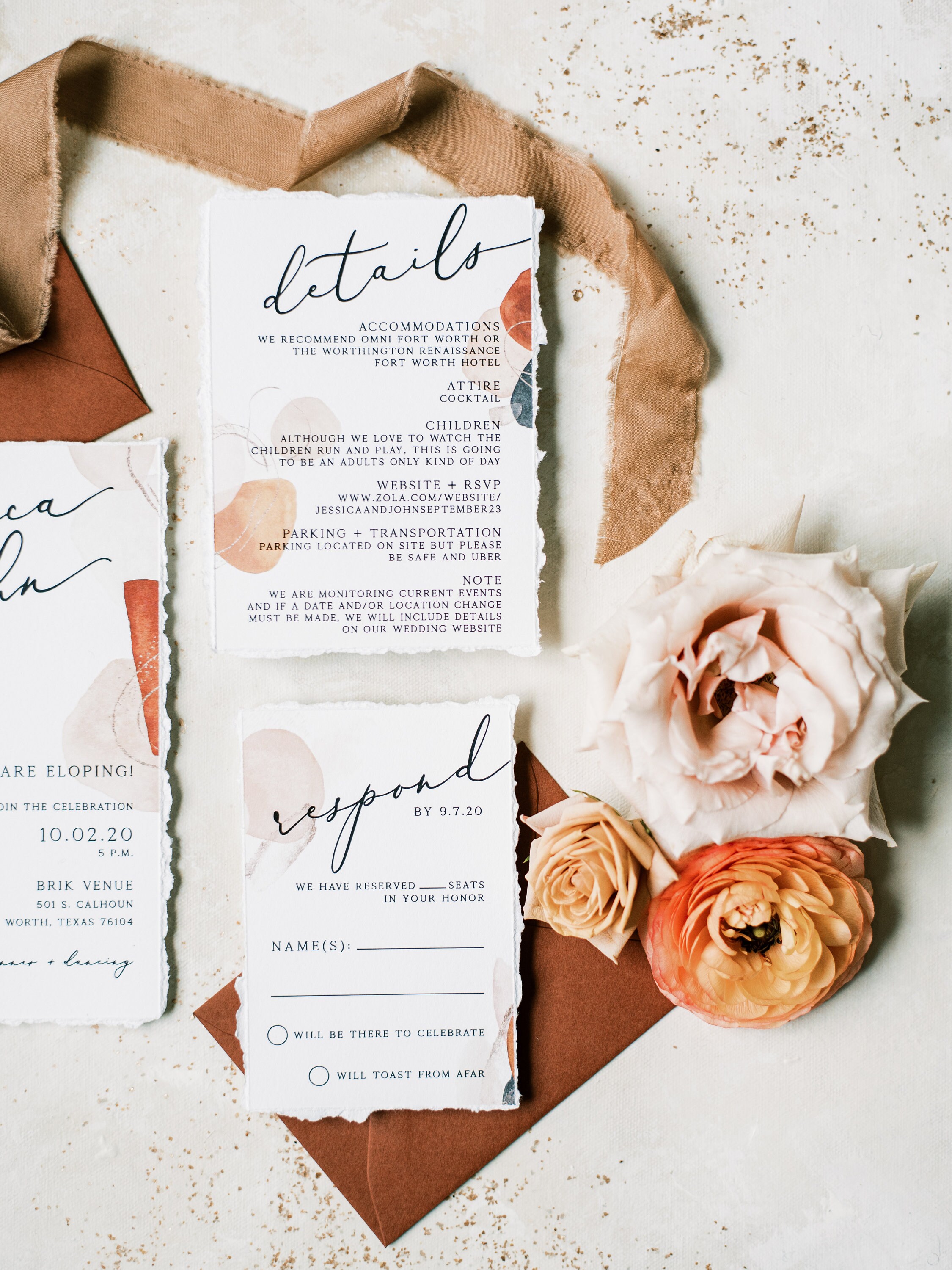 Boho Wedding Invitation with Abstract Shapes in Terra-Cotta, Sepia ...