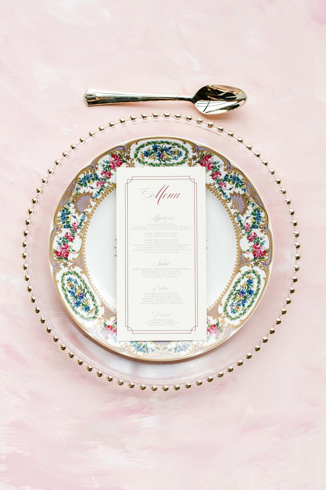Pale Pink Elegant Menu With Simple Frame and Formal Script in Burgundy ...