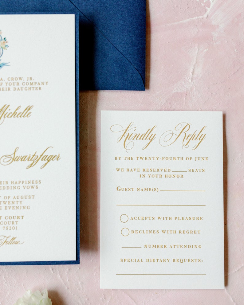 Custom Floral Water Color Monogram Crest in Navy Blue Blush & | Etsy