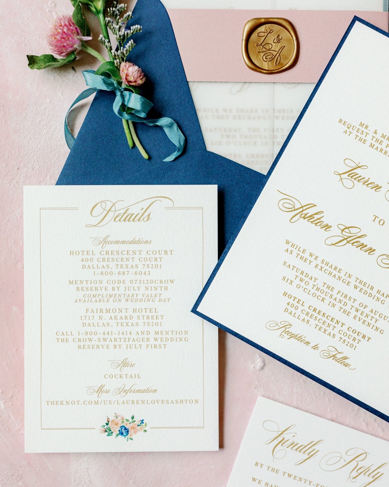 Custom Floral Water Color Monogram Crest in Navy Blue Blush & | Etsy