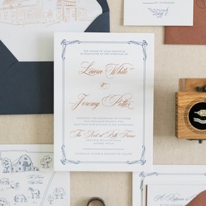 Invitation With Custom Wedding Venue Line Illustration + Vellum Belly ...