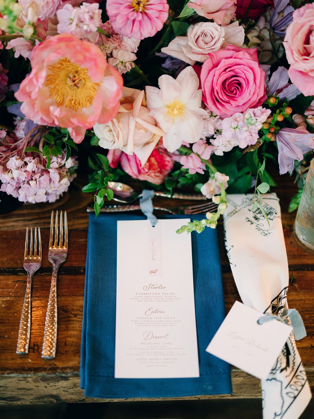Simple Pale Pink and Blue Wedding Menu With Blush Pink Place Card ...