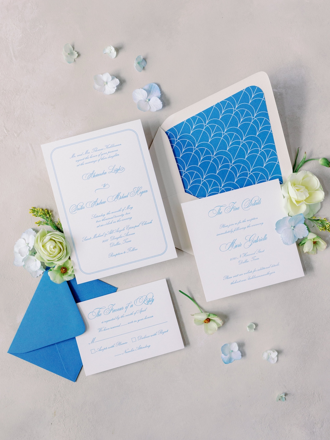 Timeless Bright Blue Letterpress Wedding Invitation With in All ...