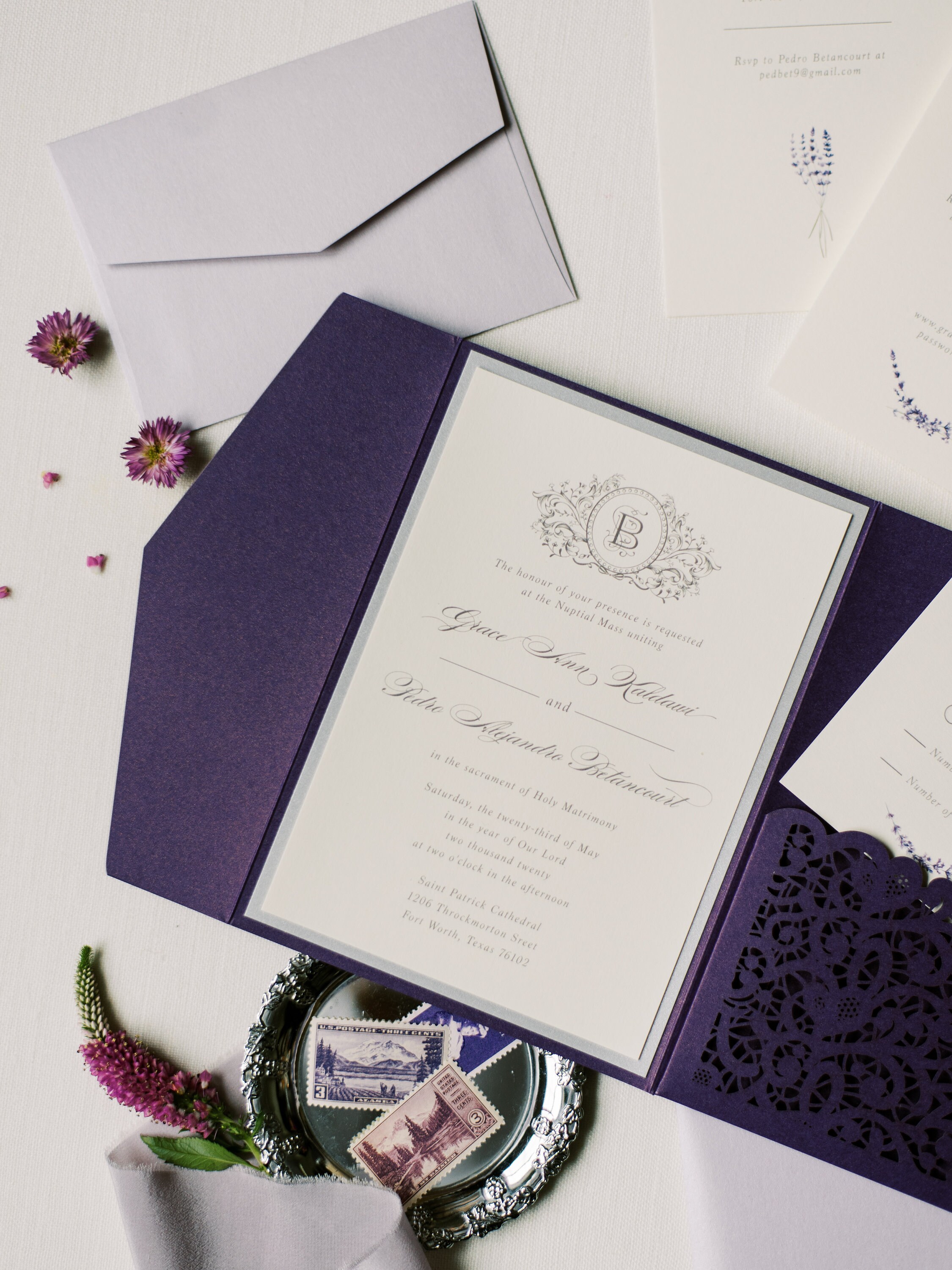 CUSTOM ORDER Lace Laser Cut Pocket Wedding Invitation, Formal & Elegant ...