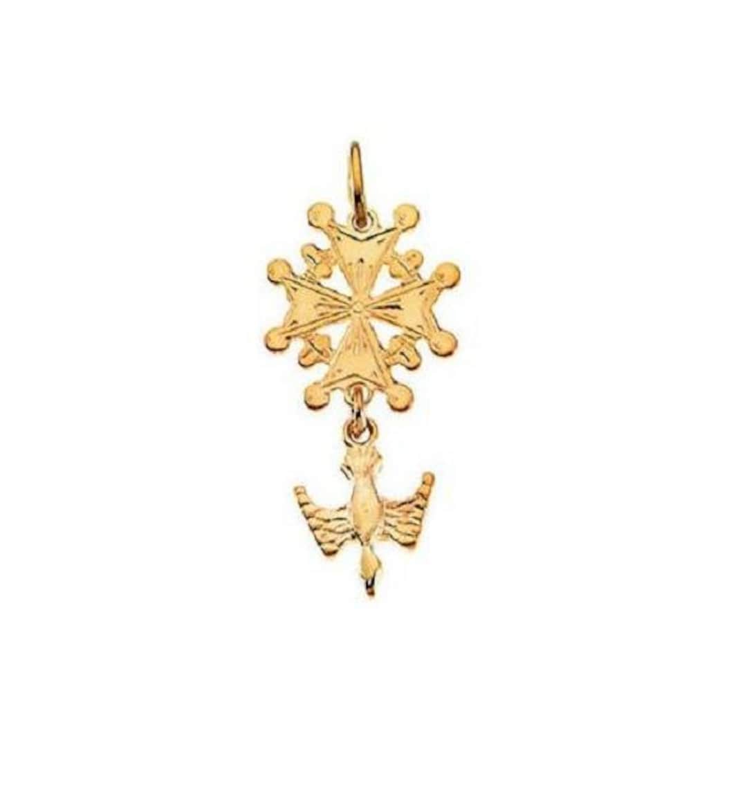 Pendentif croix huguenote protestante française en or 9 carats 2,5 cm ...