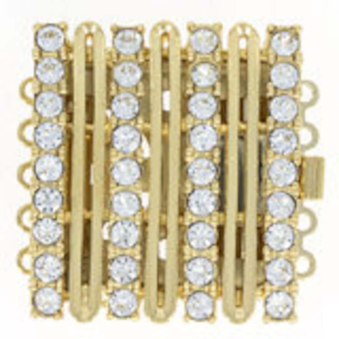 Claspgarten Five-strand Square Box Clasp With Rows of Crystals in Gold ...
