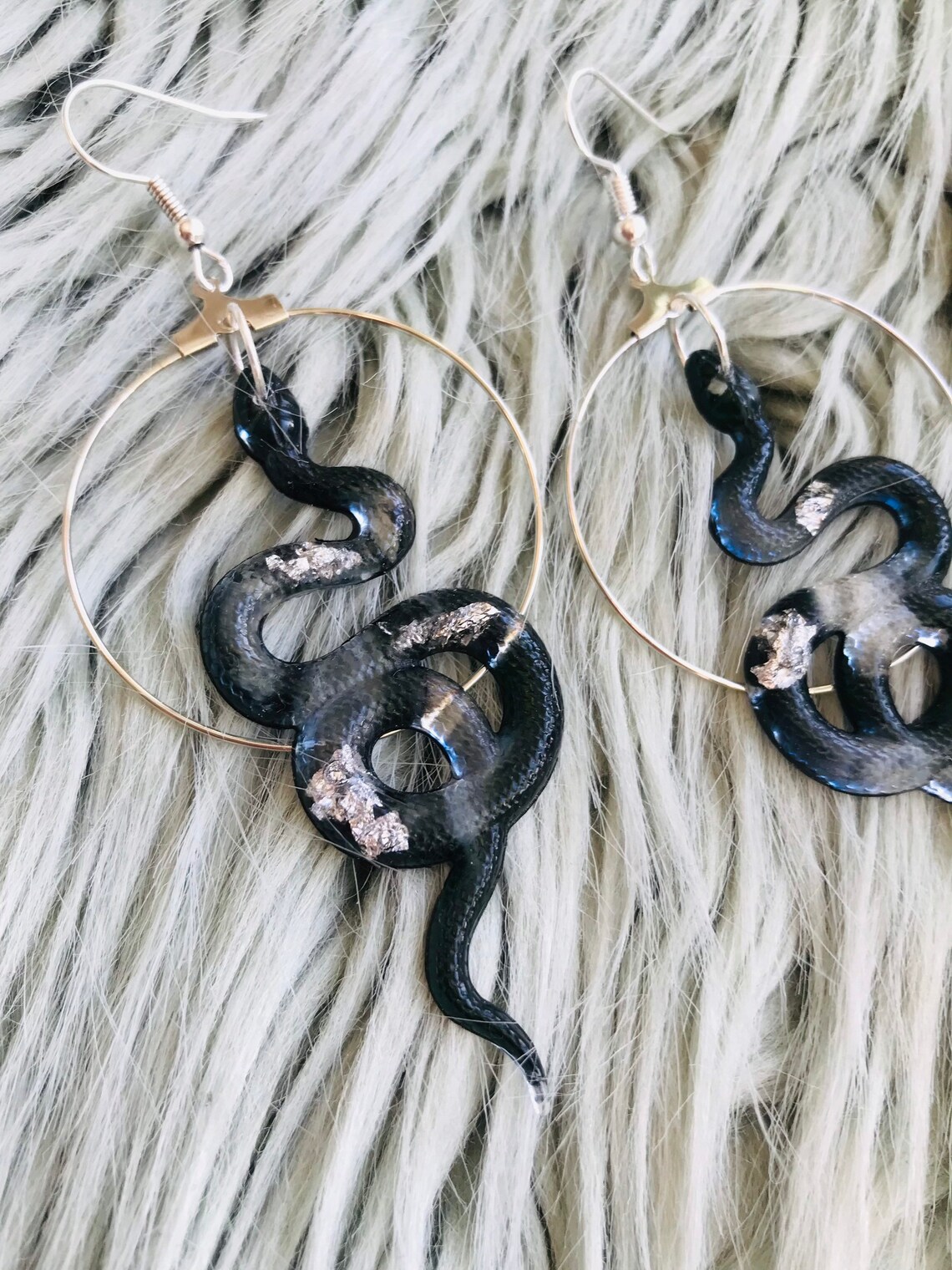 Black and Silver Snake Hoop Earrings - Etsy