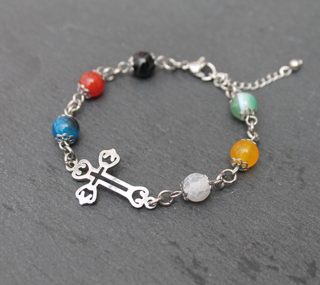 SALVATION BRACELET Gemstone Agate Beads Stainless Steel Gospel - Etsy