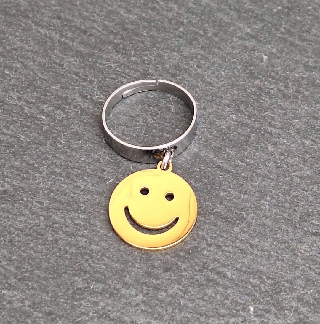 SMILEY FACE EMOJI Stainless Steel Adjustable Ring - Etsy UK