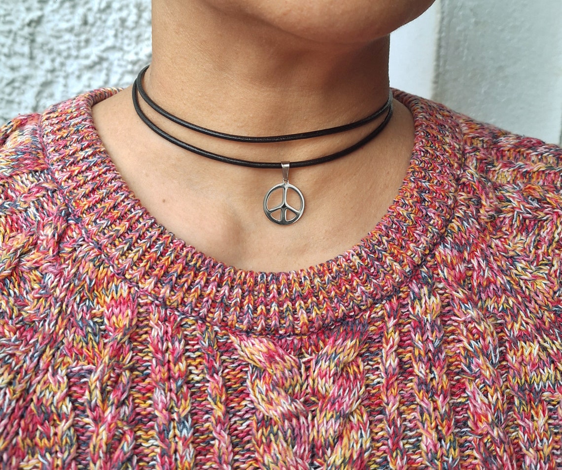 PEACE Sign LEATHER Choker Punk Gothic Necklace - Etsy