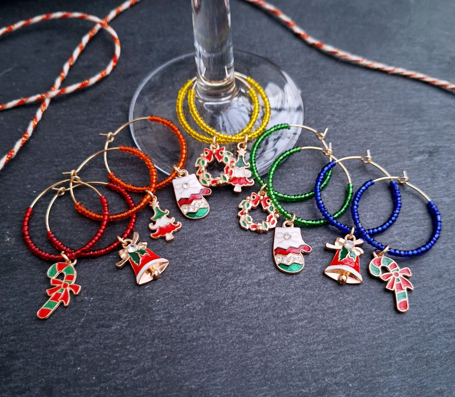 Christmas Party WINE GLASS CHARMS 10/set - Etsy