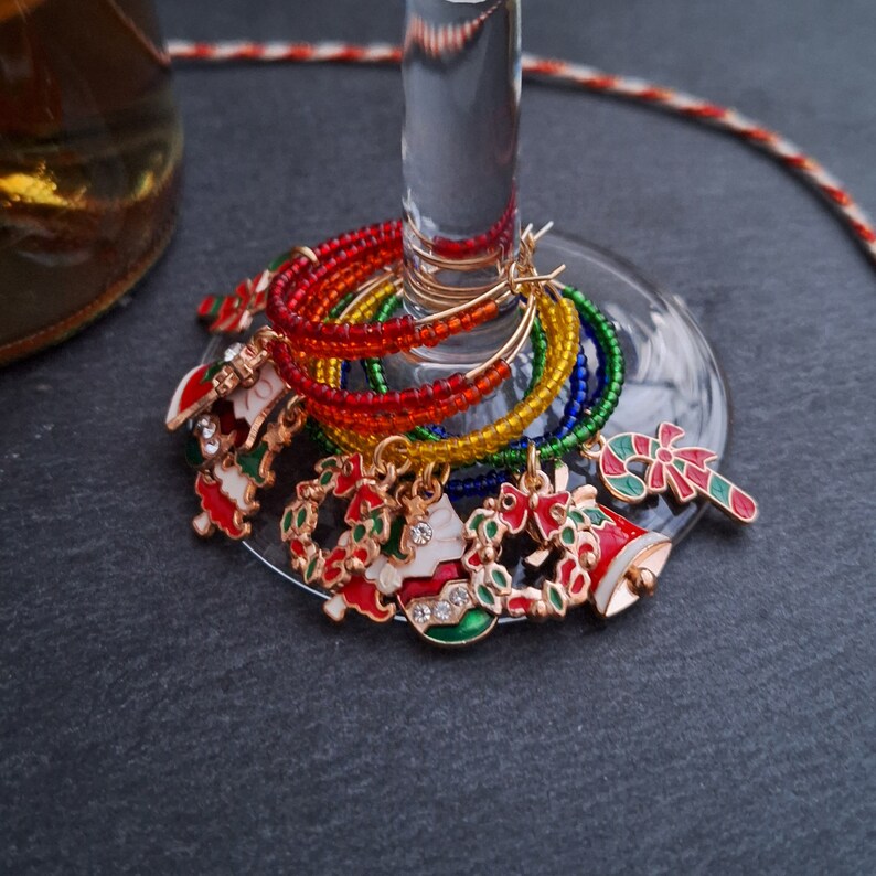 Christmas Party WINE GLASS CHARMS 10/set - Etsy