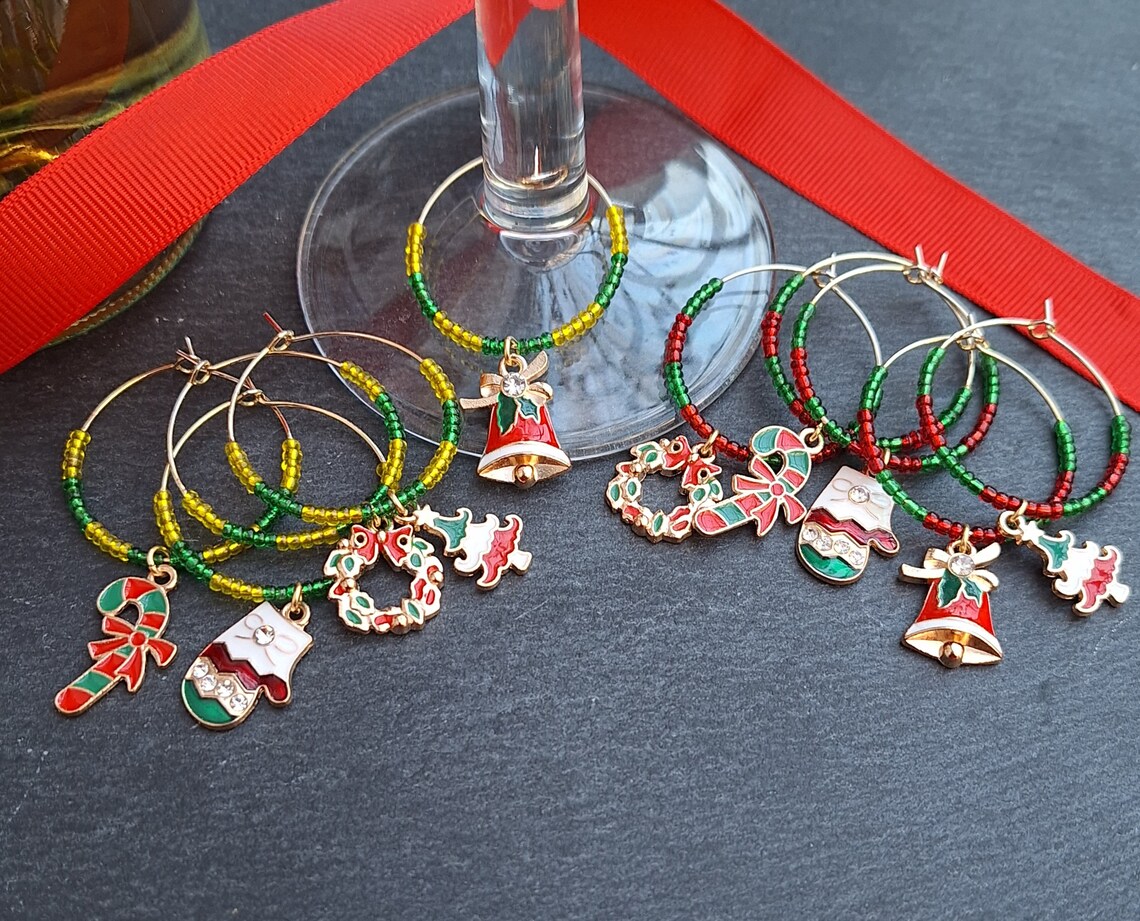 Christmas Party WINE GLASS CHARMS 10/set - Etsy