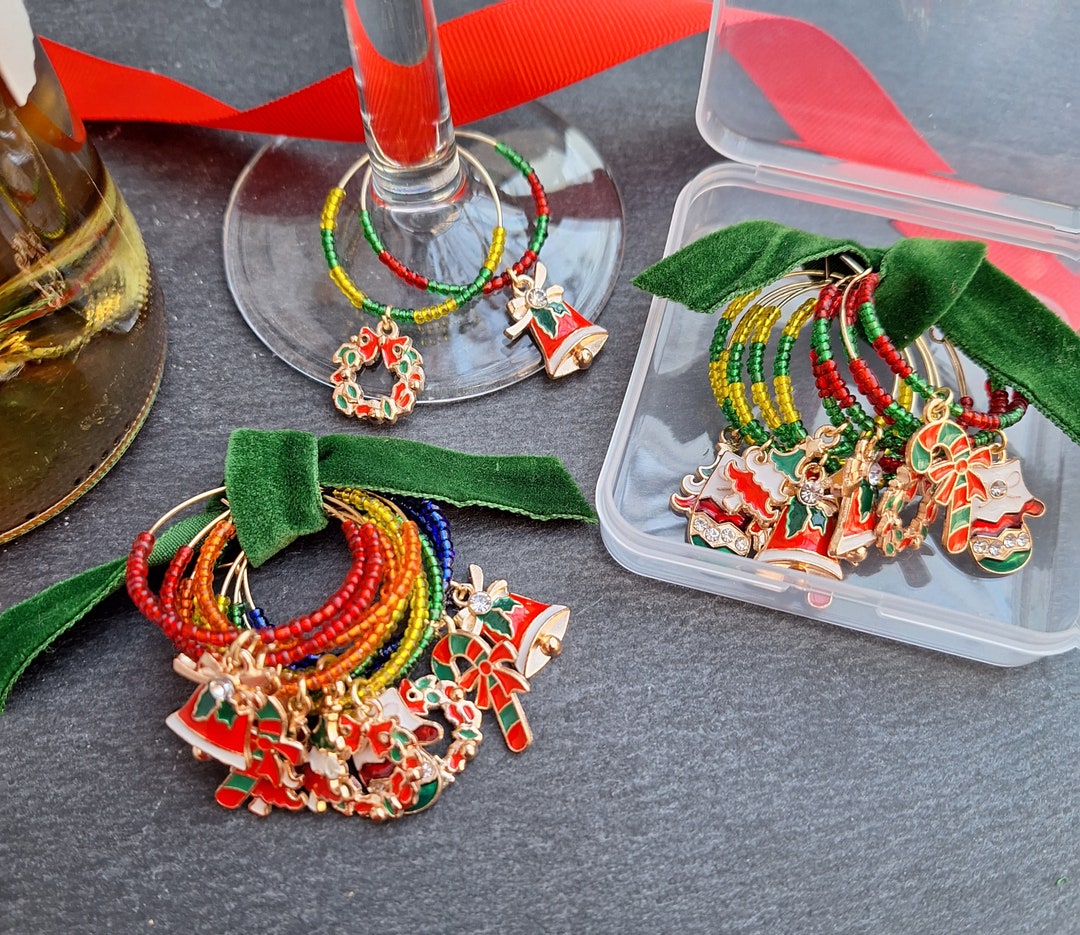Christmas Party WINE GLASS CHARMS 10/set - Etsy