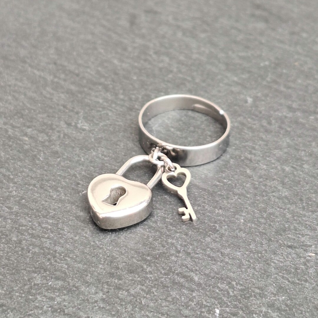 Heart LOCK and KEY Adjustable Statement Ring - Etsy