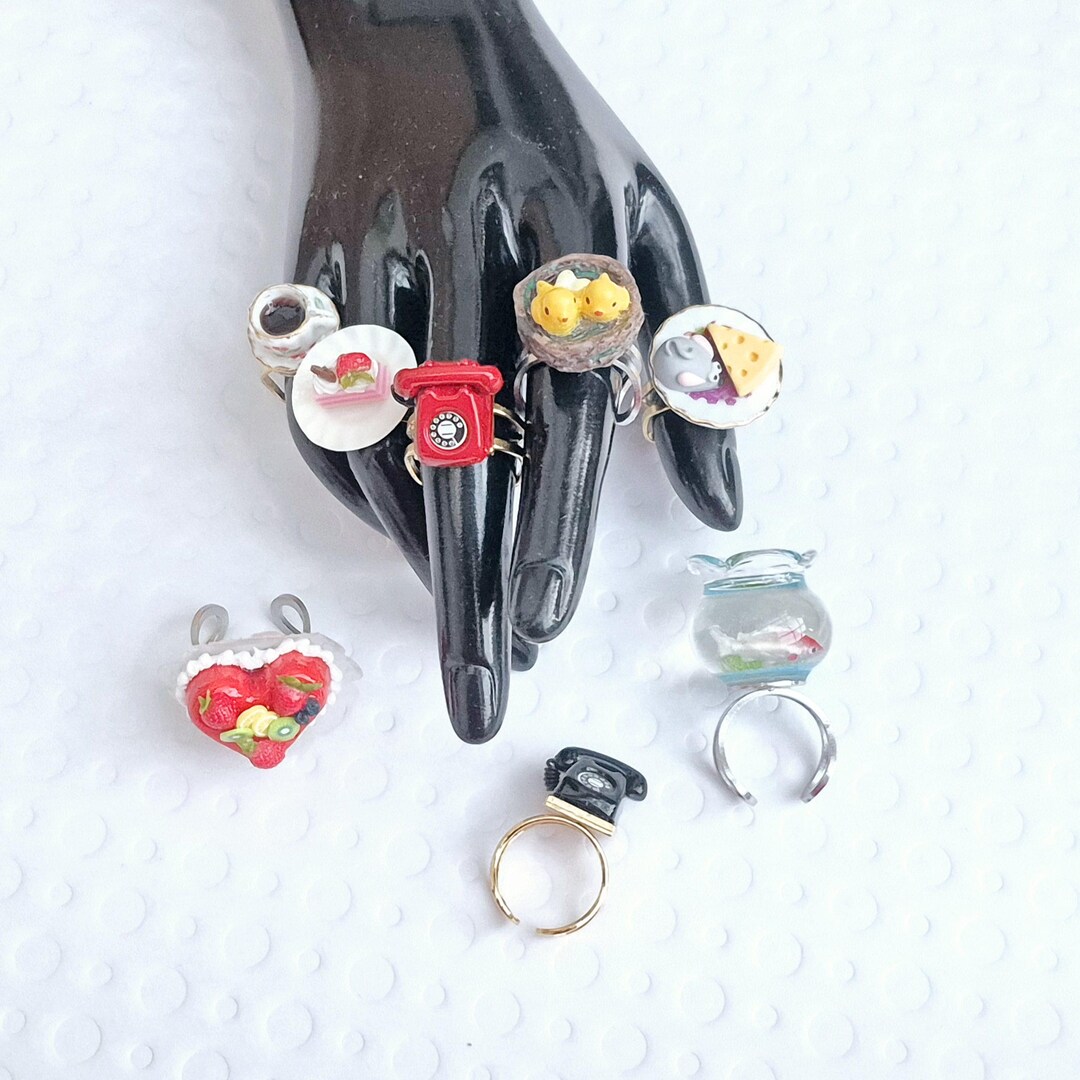 Novelty Statement Ring Food Cake Teacup Telephone Fish Bowl Bird ...