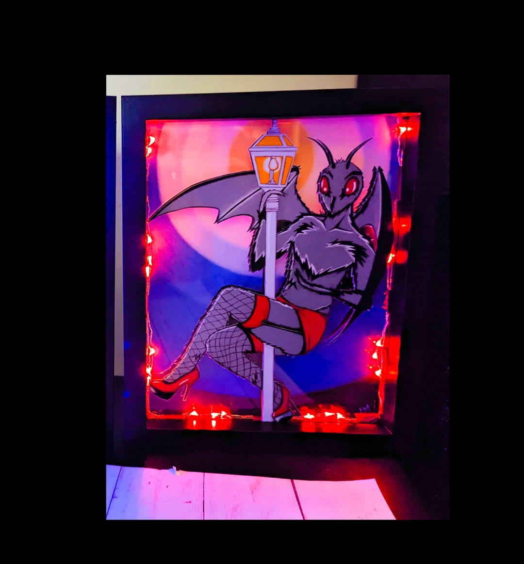Mothman Cryptid Light Box With Red LED Lights Double Pane Glass Photo ...