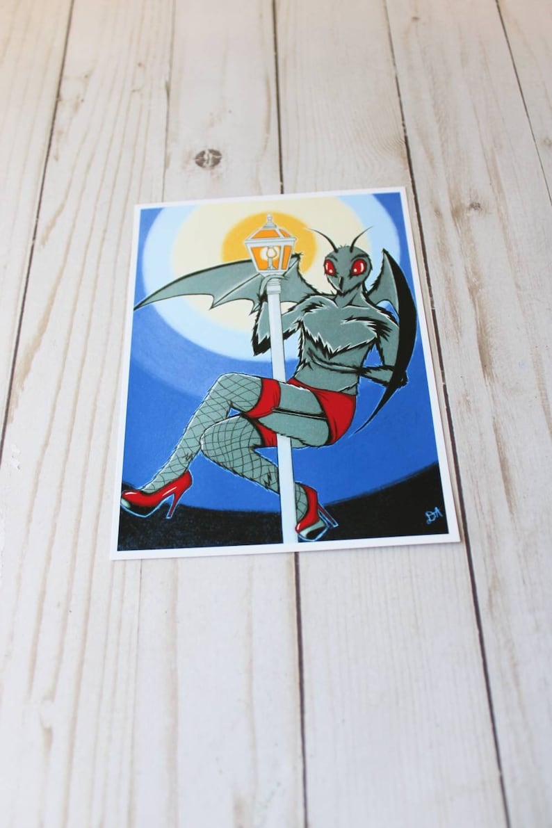 Mothman Sexy Pinup Fishnets Art Print Moth Man Cryptids West - Etsy