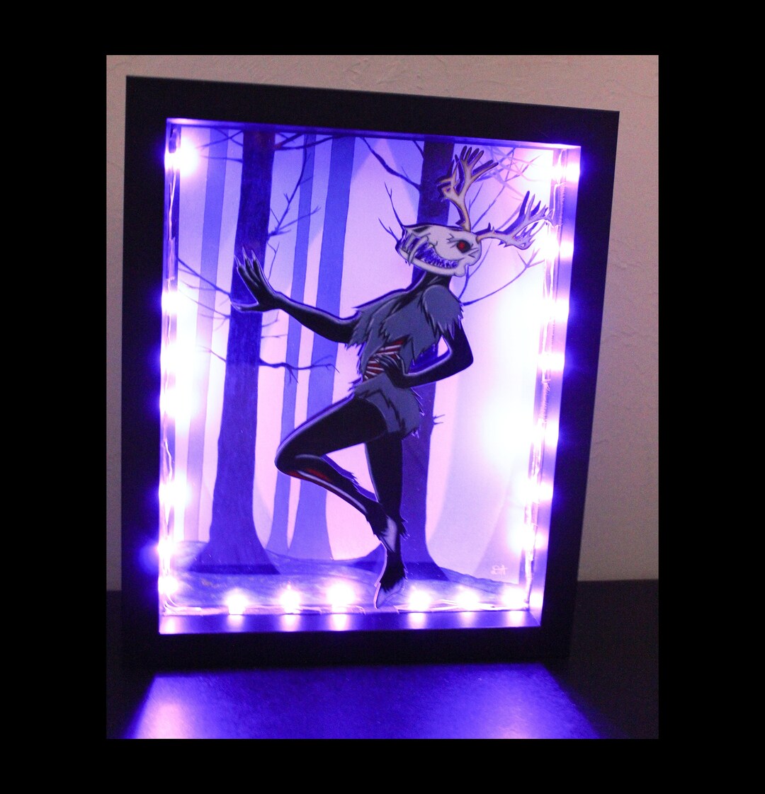 Wendigo Cryptid Light Box With Purple LED Lights Tattoo Double Pane Glass Photo Frame Picture ...