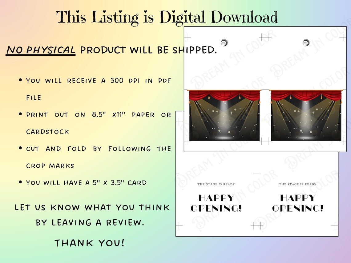 Opening Night Theater Card - Happy Opening Greeting for Performers - Etsy