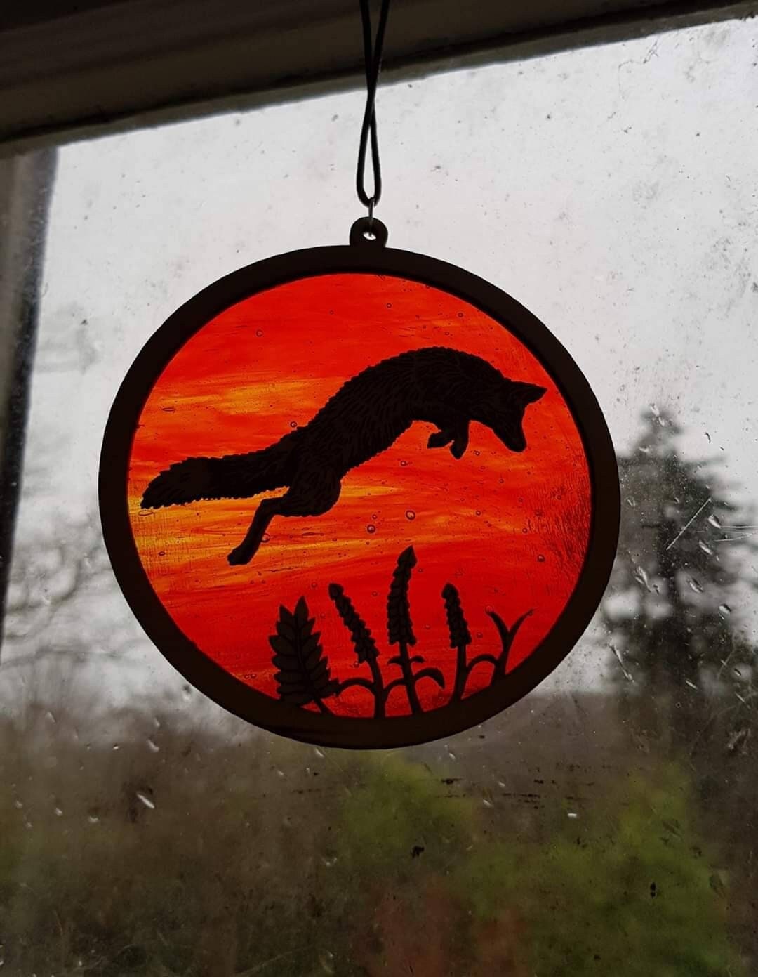 Fox Stained Glass Suncatcher, Handmade Art Glass Window Hanging - Etsy