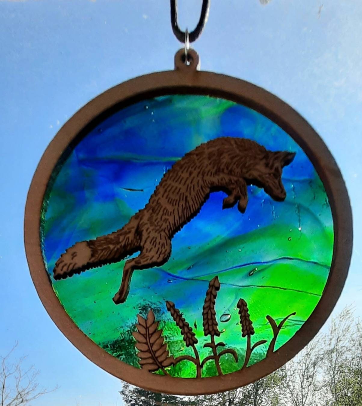 Fox Stained Glass Suncatcher Art Glass Fused Glass Stained Glass Wood ...