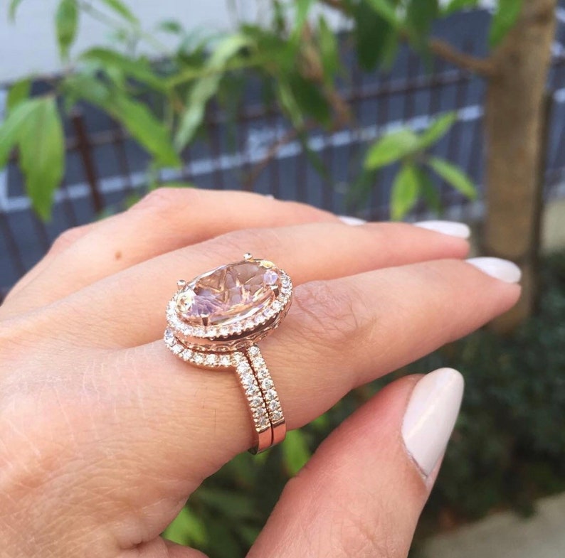 14K Gold Large Oval Cut Morganite Ring Style L5034 W/ - Etsy