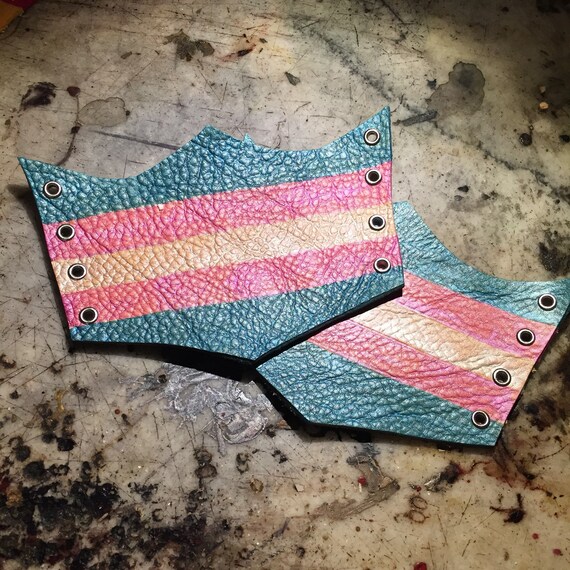 Trans Pride Flag Leather Laced Cuff Bracer | Etsy