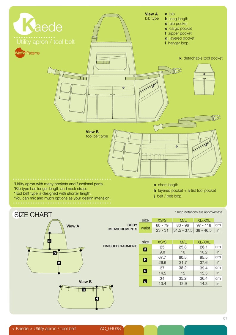 PDF Sewing Pattern for Women Utility Apron / Tool Belt kaede - Etsy