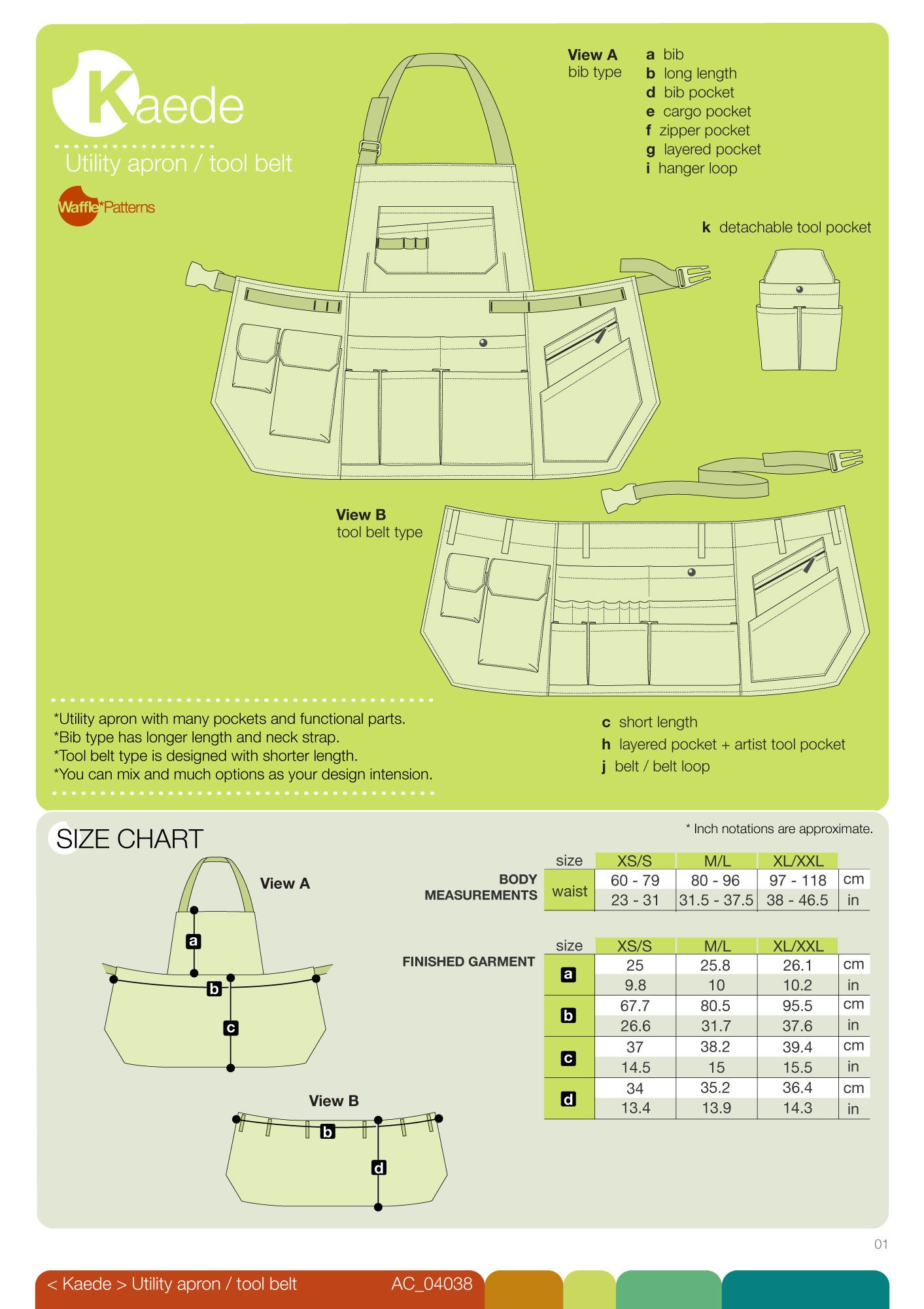 PDF Sewing Pattern for Women Utility Apron / Tool Belt kaede - Etsy